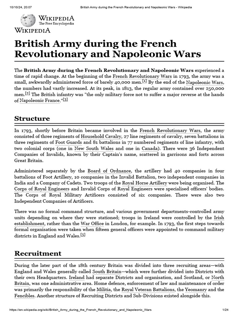 British Army During The French Revolutionary and Napoleonic Wars ...
