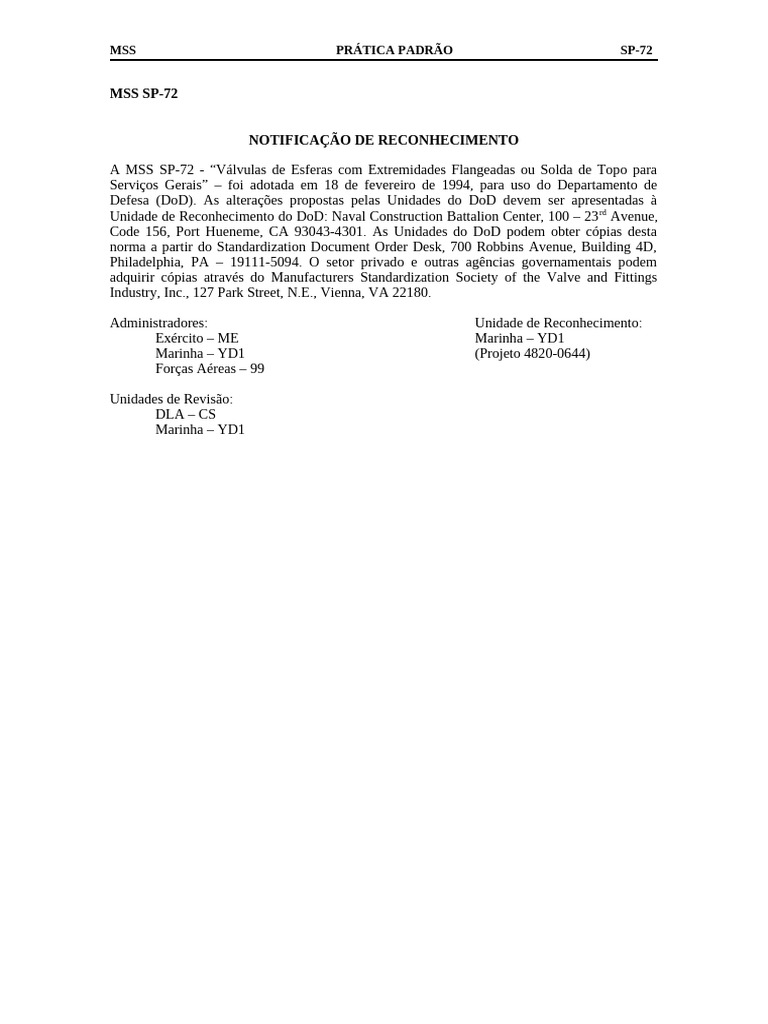 MSS SP 72 Válvulas | PDF