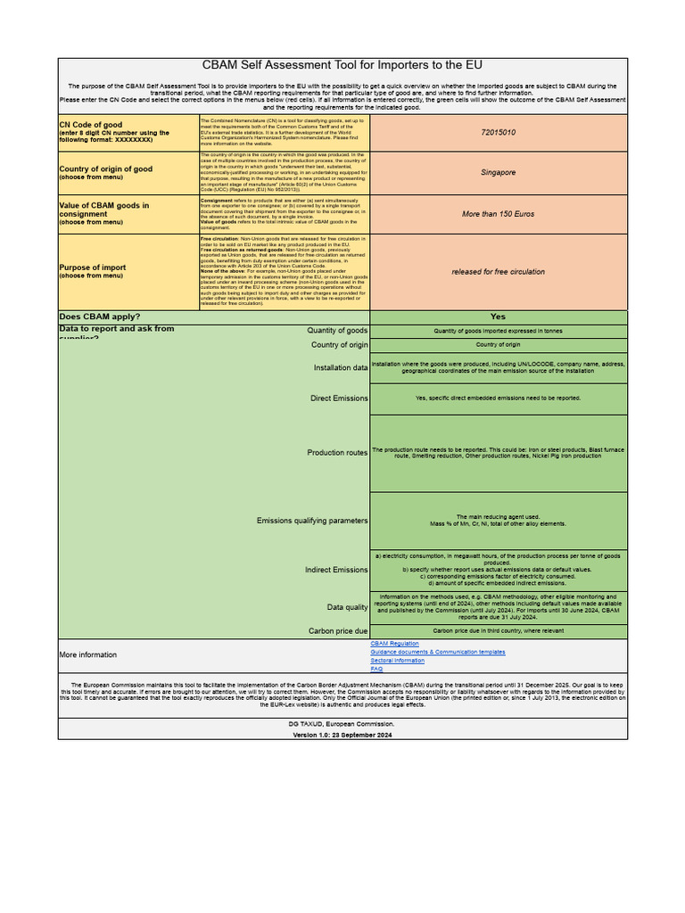 CBAM Self Assessment Tool 2024 - Sella | PDF | Customs