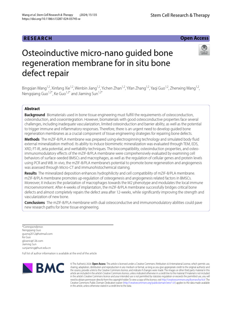 Osteoinductive Micro-Nano Guided Bone Regeneration Membrane For in Situ ...