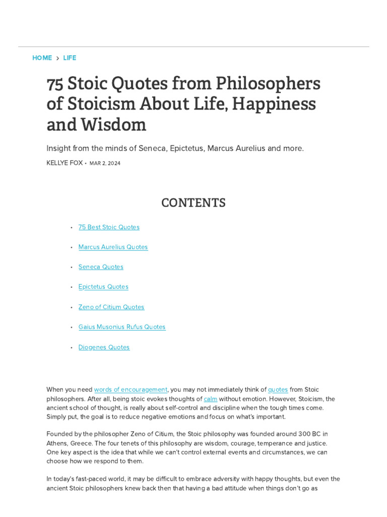 75 Stoic Quotes About Life, Happiness, Wisdom - Parade | PDF