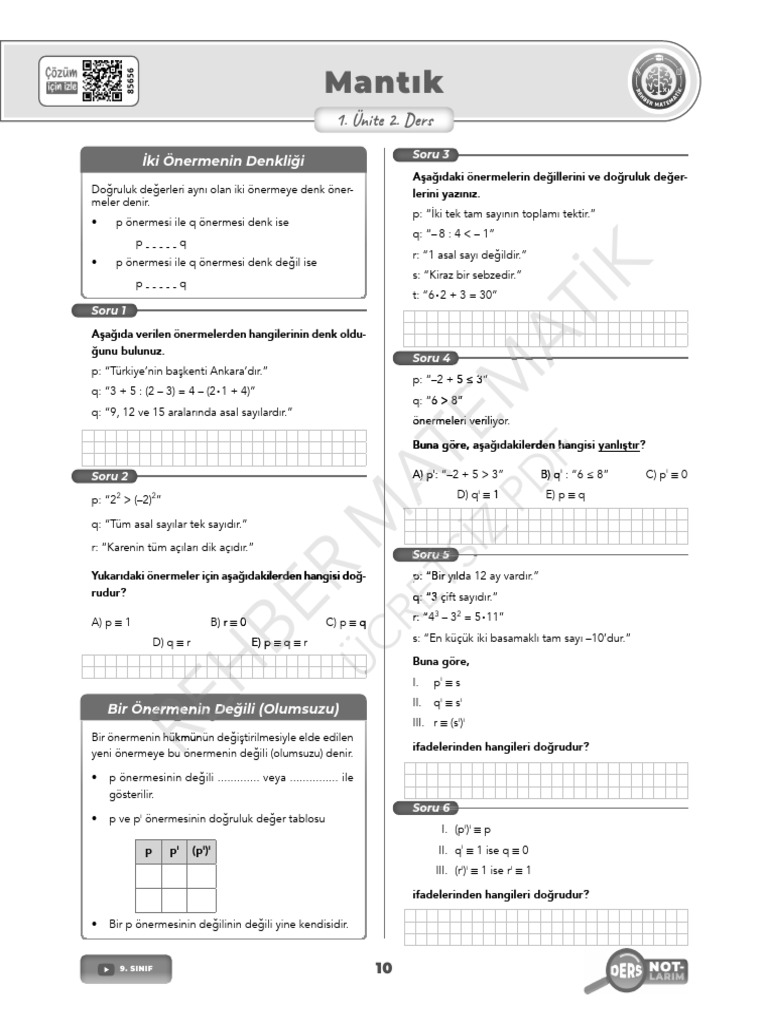 02 - Ders - 9 Sinif Matbook Mantik | PDF