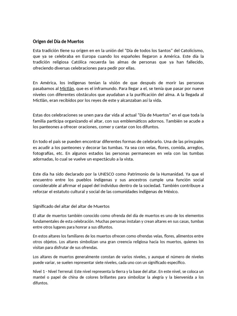 Origen Del Día De Muertos Pdf