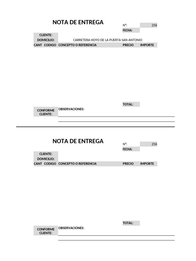 Modelo de Notas de Entrega 1 | PDF