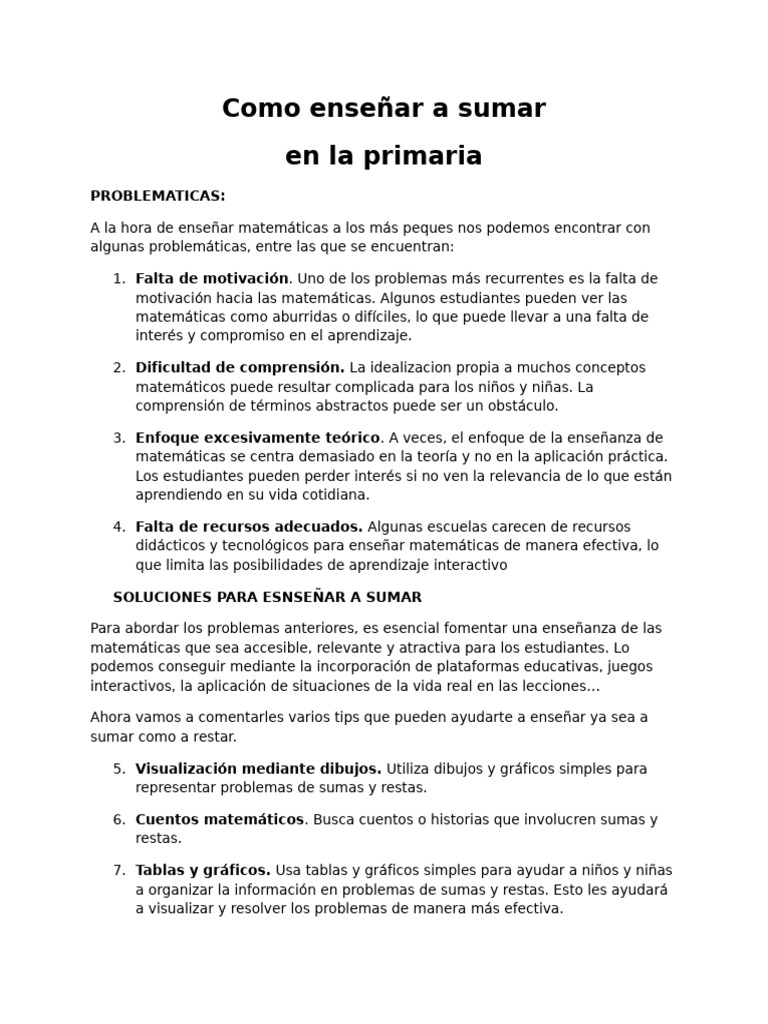 Como Enseñar A Sumar | PDF