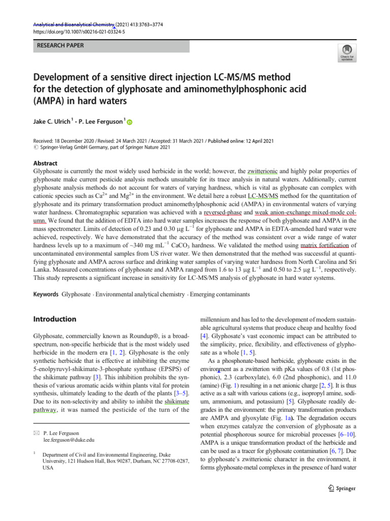 Development of A Sensitive Direct Injection LC-MS-MS Method For The Detection of Glyphosate and ...