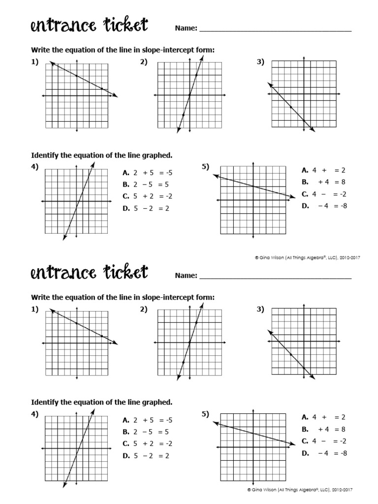 Slope Intercept & Standard Form Ticket | PDF