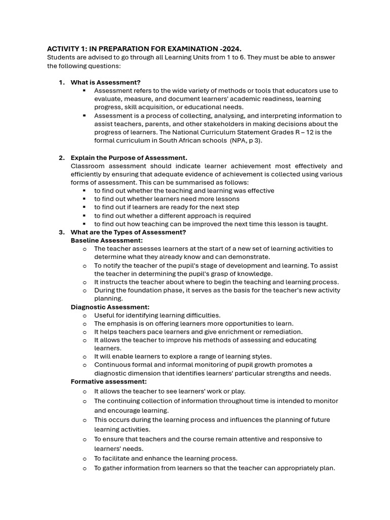 Activity 1 in Preparation For Examination - Key Concepts of Assessments ...