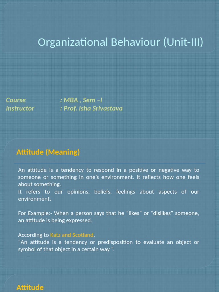Unit Iii | PDF | Attitude (Psychology) | Affect (Psychology)