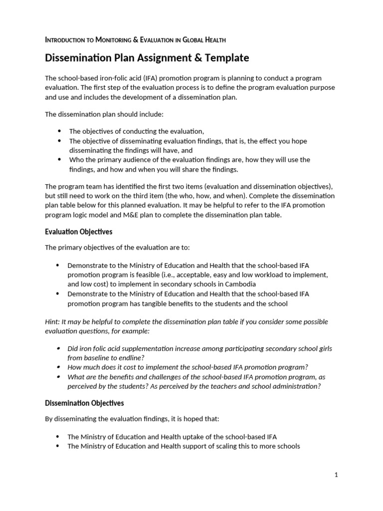M&e Dissemination Plan Template12 | PDF