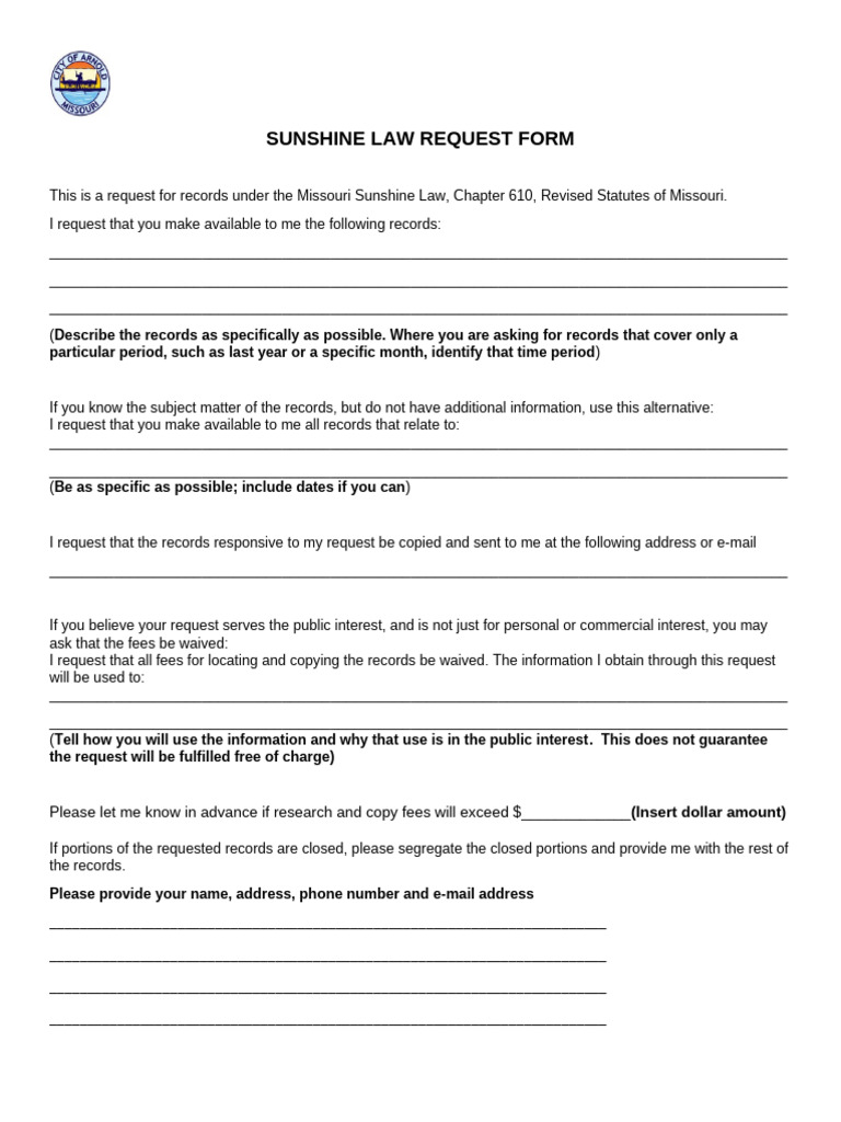 Sunshine Law Request Form | PDF