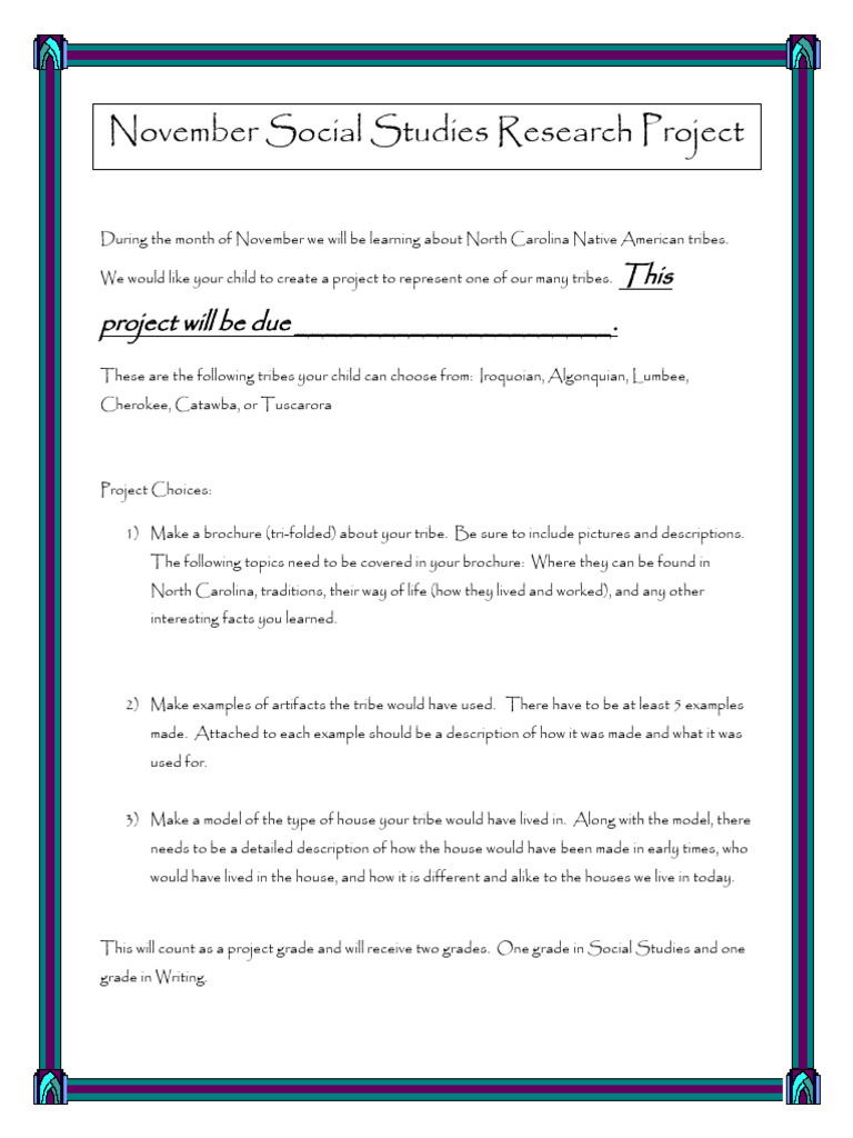 November Social Studies Research Project: This Project Will Be Due | PDF