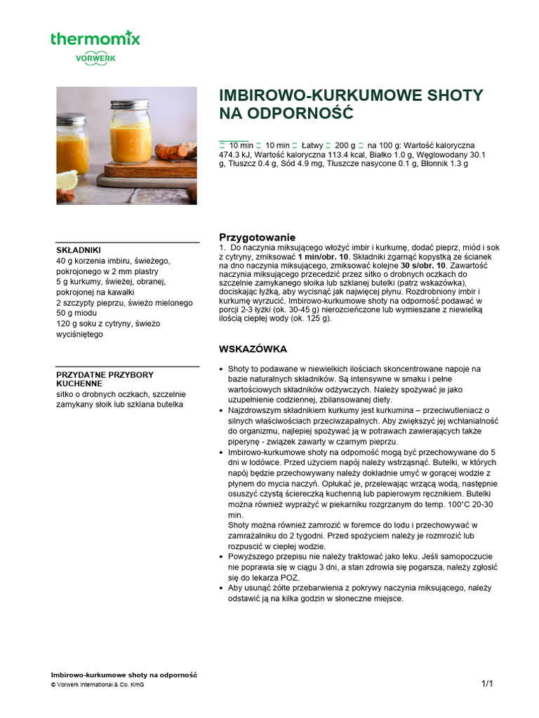 Imbirowo Kurkumowe Shoty Na Odporno ( | PDF