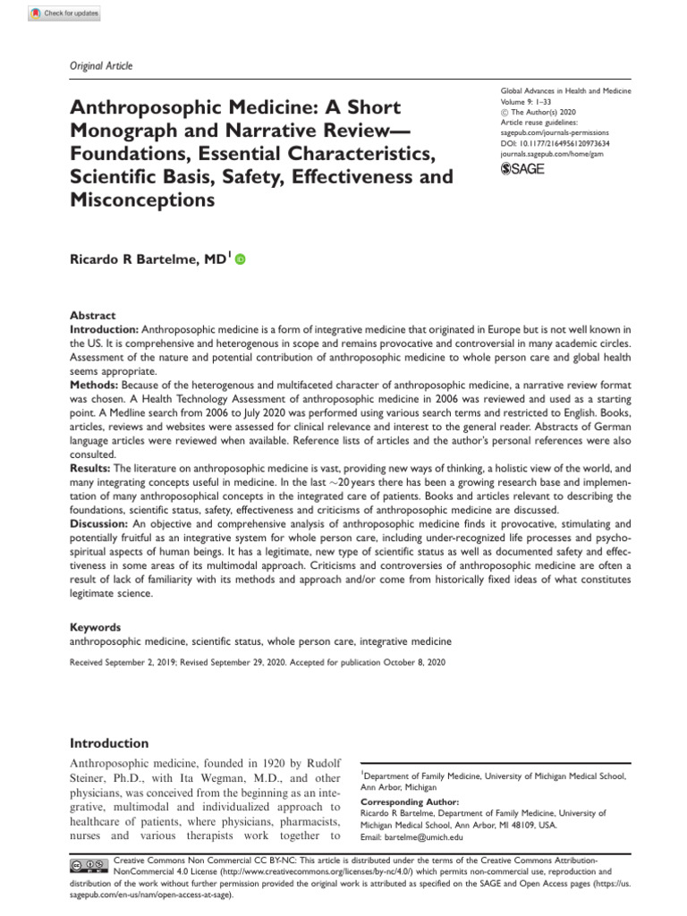Bartelme 2020 Anthroposophic Medicine A Short Monograph and Narrative ...