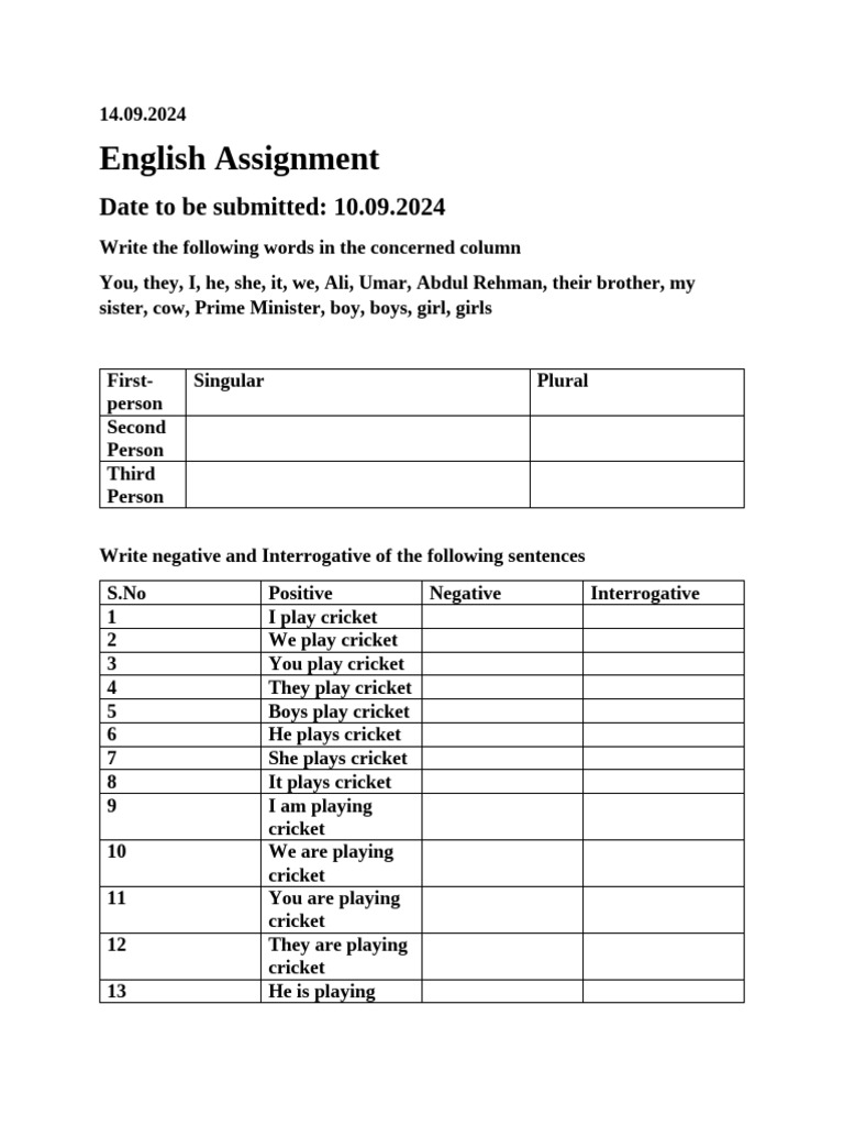 English Assignment Tenses Present and Past | PDF