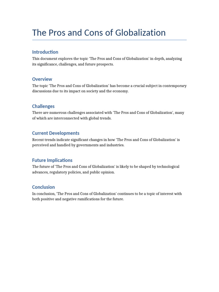 The Pros and Cons of Globalization | PDF