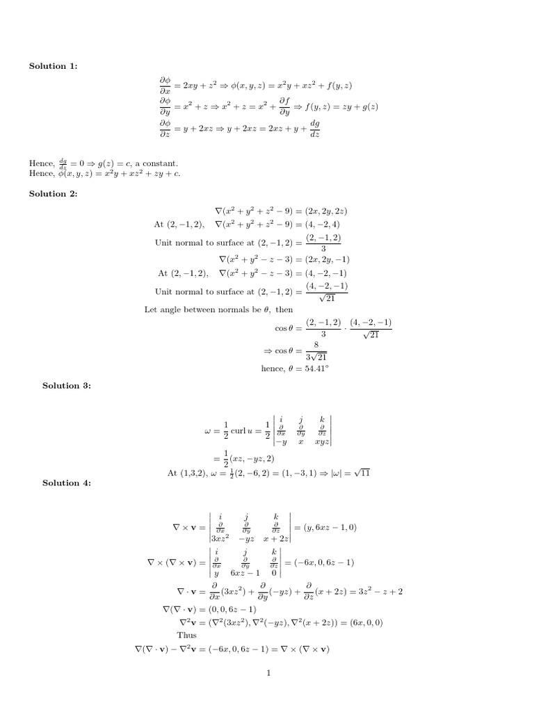 Vector Calculus Solutions (4) | PDF