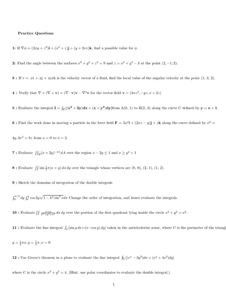 Vector Calculus Questions | PDF