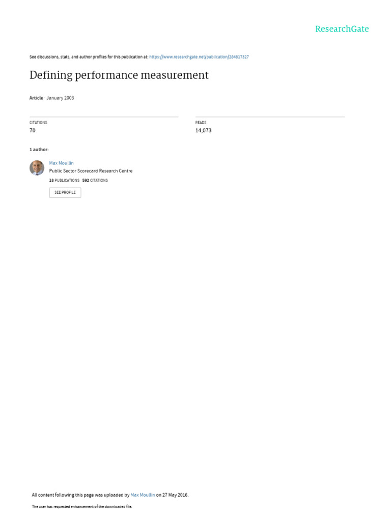 Defining Performance Measurement: January 2003 | PDF