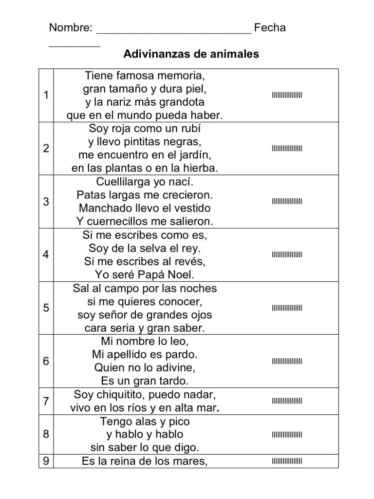 Adivinanzas de Animales | PDF | Organismos | Naturaleza