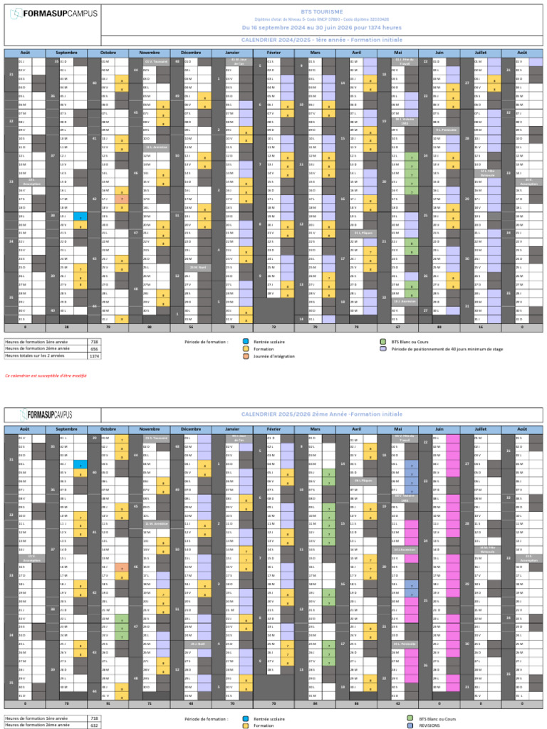 Calendrier de Formation Bts Tourisme Ini - 160924-300626 | PDF