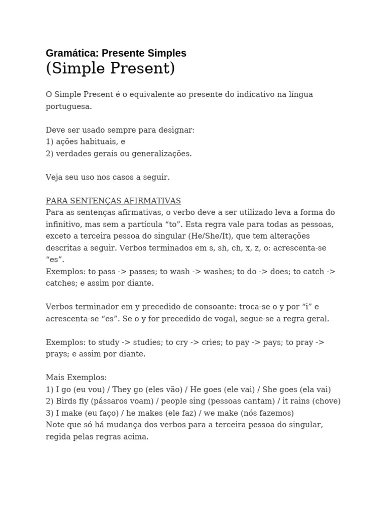 Gramática Presente Simples | PDF