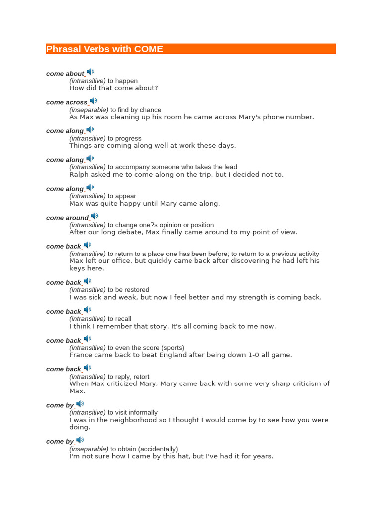 Phrasal Verbs With COME | PDF