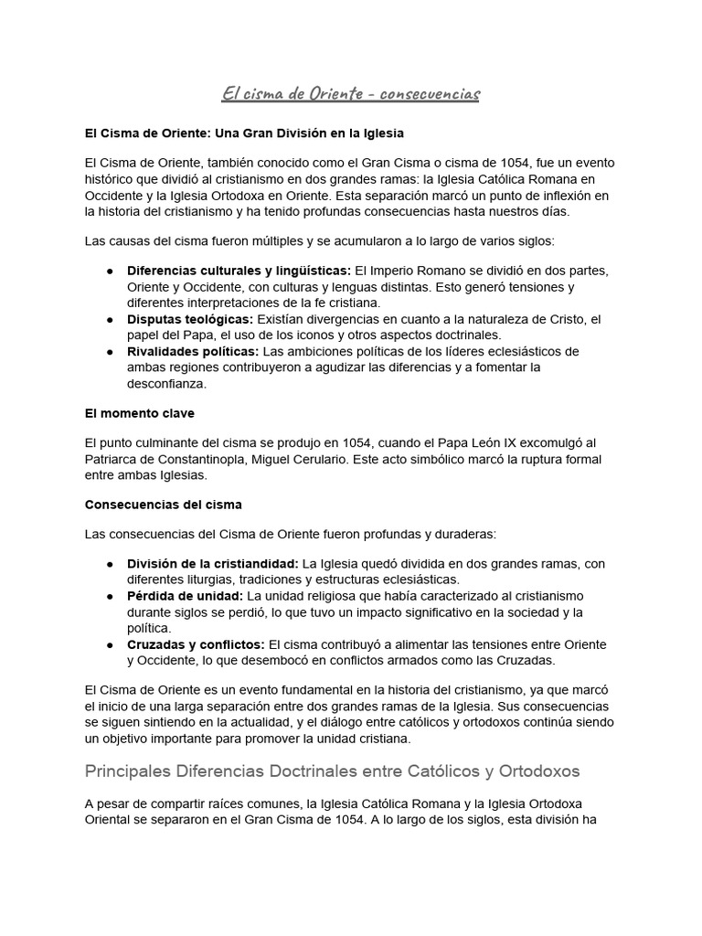 El Cisma de Oriente - Consecuencias | PDF | Iglesia Católica | imperio ...
