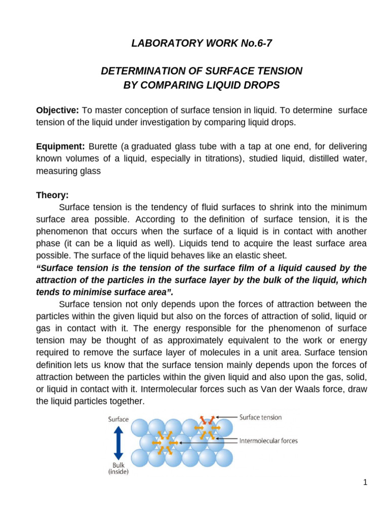 Measuring Liquid Surface Tension | PDF | Drop (Liquid) | Surface Tension