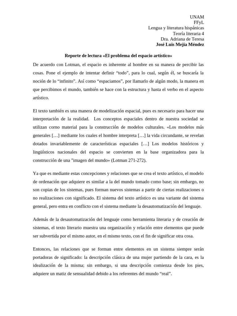 El Problema Del Espacio Artístico Reporte de Lectura | PDF