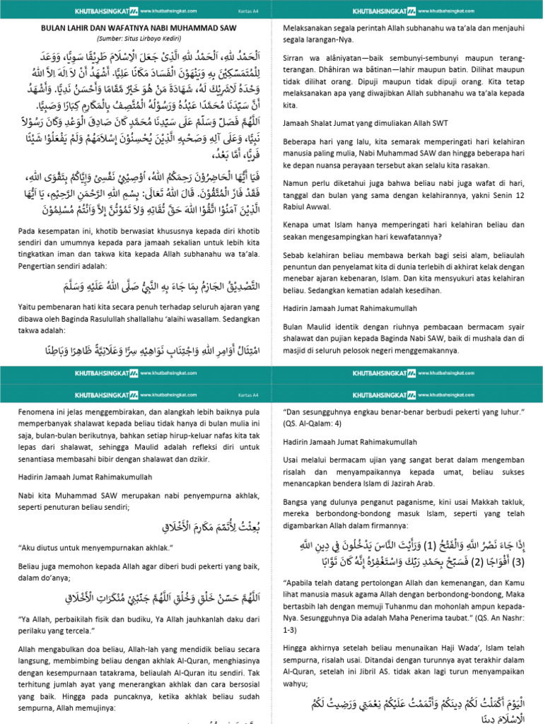 Khutbah Jumat Bahasa Indonesia - Bulan Lahir Dan Wafatnya Nabi Muhammad ... Khutbah Jumat Bahasa Indonesia - Bulan Lahir Dan Wafatnya Nabi Muhammad ...
