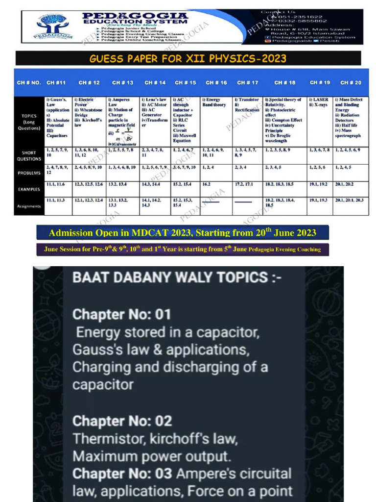 Class 12 Physics Guess Paper | PDF