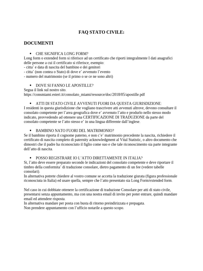 Ita Faq Stato Civile | PDF