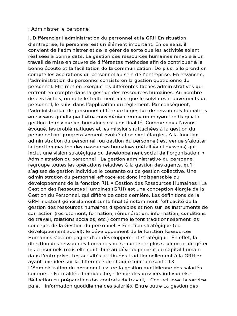 Administrer Le Personnel | PDF