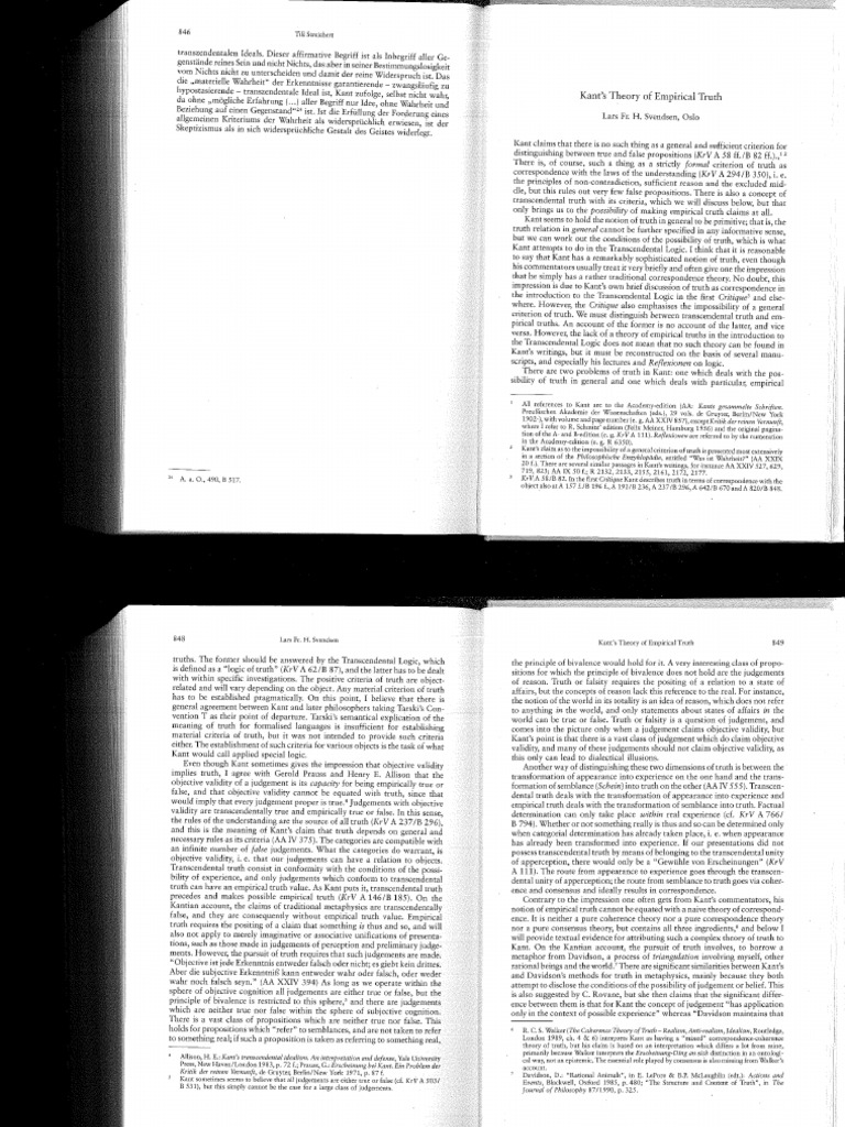 Svendsen. Kants Theory of Empirical Truth | PDF