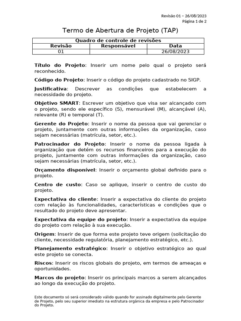 02 - Termo de Abertura de Projeto | PDF