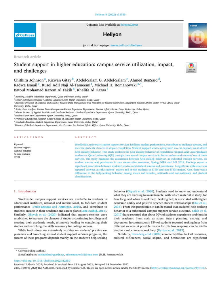Student Support in Higher Education: Campus Service Utilization, Impact ...