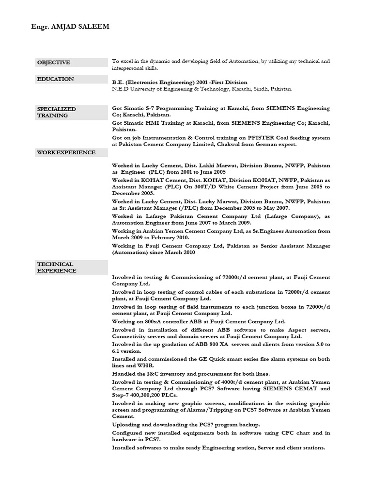 Engr.amjad Saleem CV.ksa | PDF