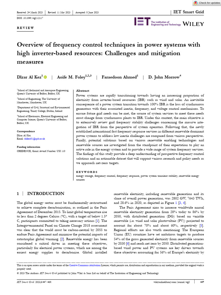 IET Smart Grid - 2023 - Al Kez - Overview of Frequency Control ...