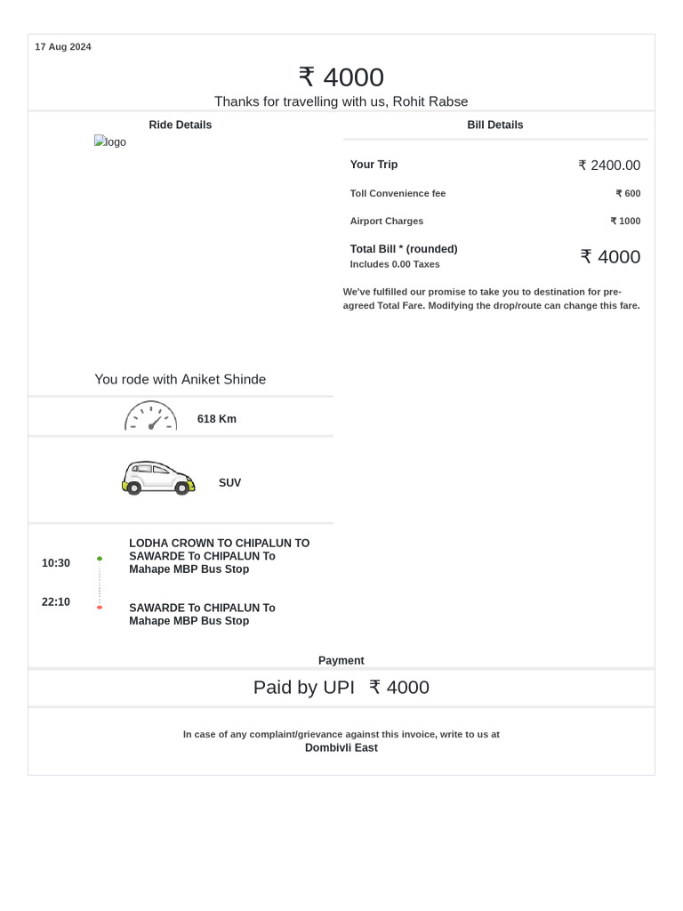 Cab Bill Template | PDF | Invoice | Fare