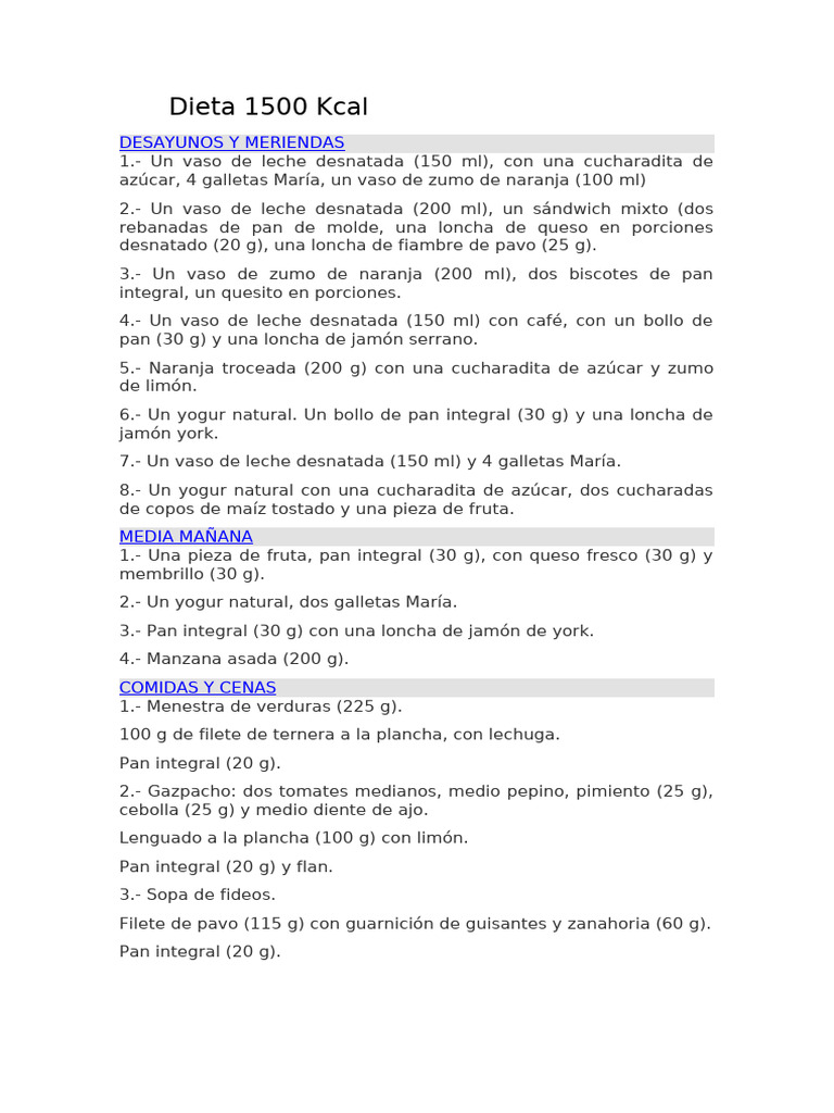 Dieta 1500 Kcal | PDF