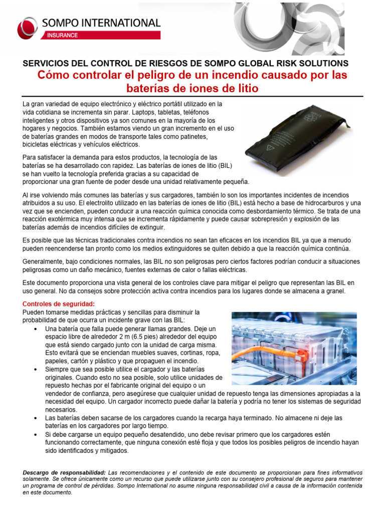 Como Controlar e Peligro de Un Incendio Causado Por Las Baterias | PDF