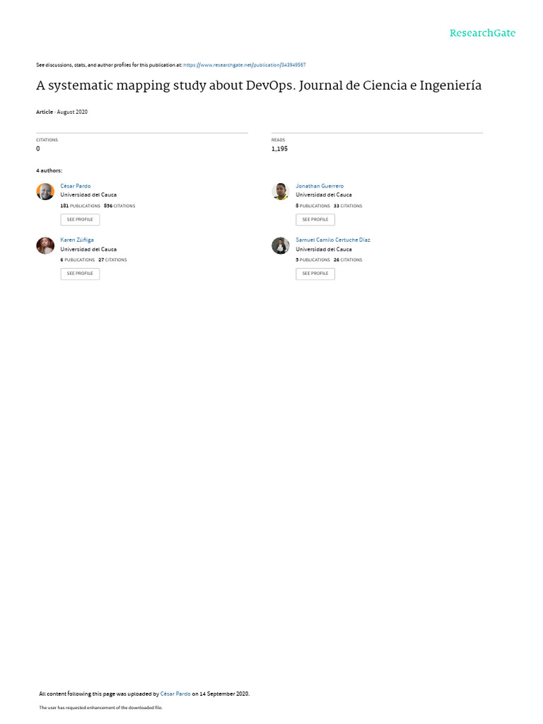 A Systematic Mapping Study About Devops. Journal de Ciencia E Ingeniería | PDF