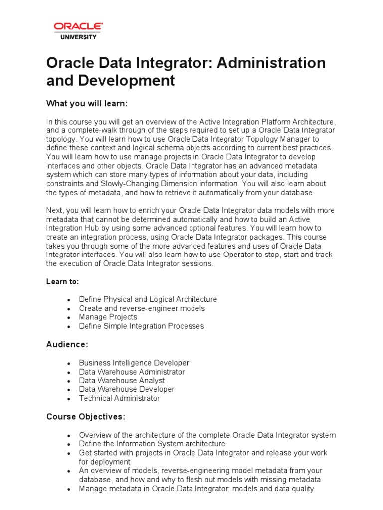 Oracle Data Integrator Course Overview | PDF | Oracle Database | Metadata