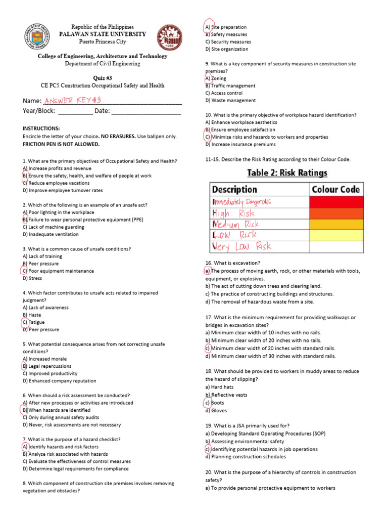 COSH Quiz 03 Ans. Key | PDF