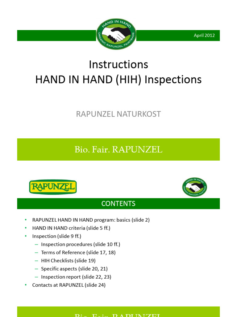Instructions HAND IN HAND (HIH) Inspections - Rapunzel | PDF