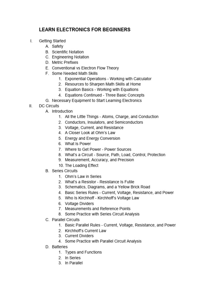 Learn Electronics Outline | PDF | Series And Parallel Circuits ...