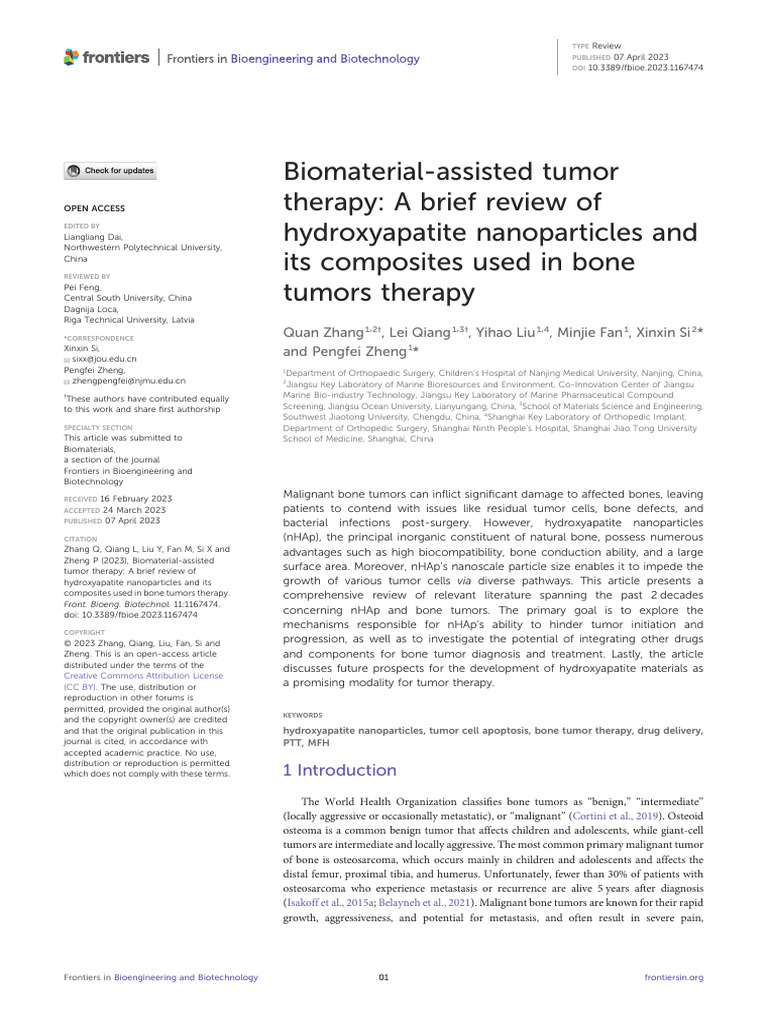 Biomaterial Assist Tumor Therapy A Brief Review of HAP Nanoparticle and ...