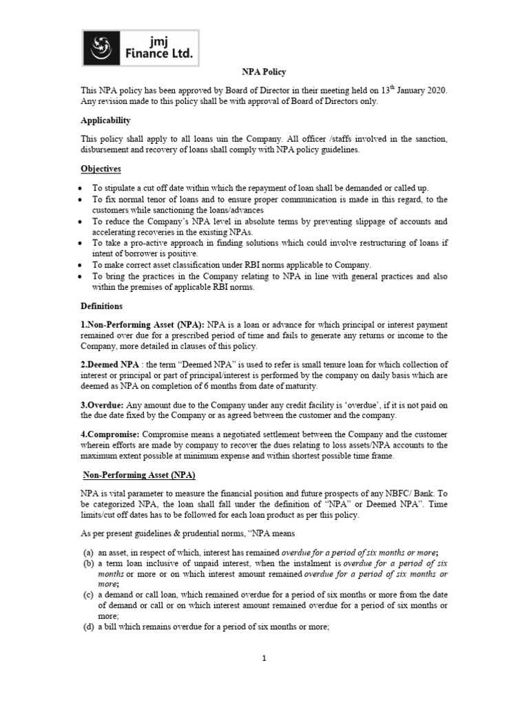 NPA Policy 1 | PDF