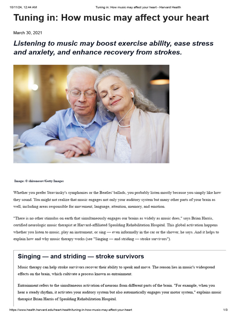 Harvard Health - Muisc and Heart | PDF